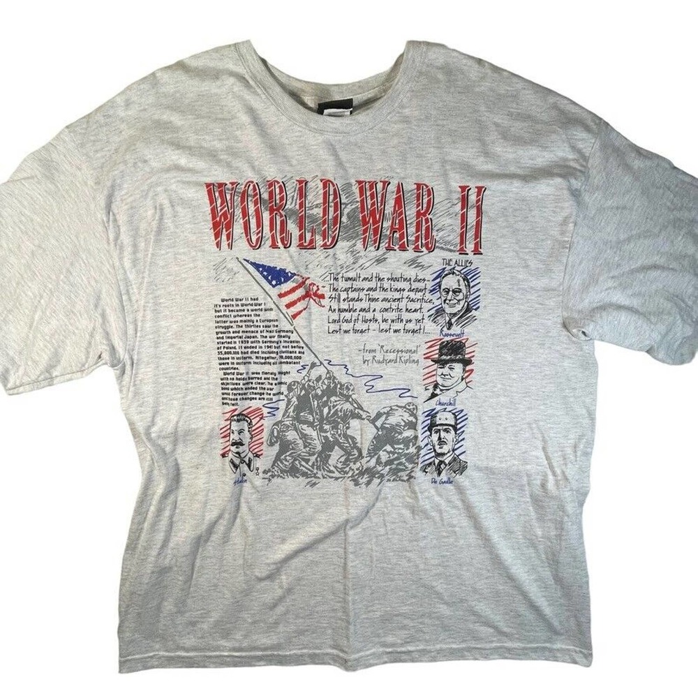 Vintage World War Ii Chronology History T-Shirt 90s M… - Gem
